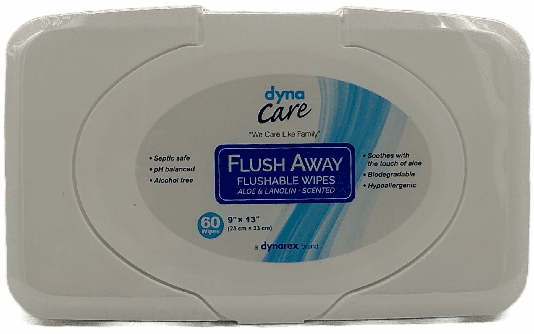 Dyna Care Flush Away Flushable Wipes - Aloe & Lanolin Scented - 60 Wipes